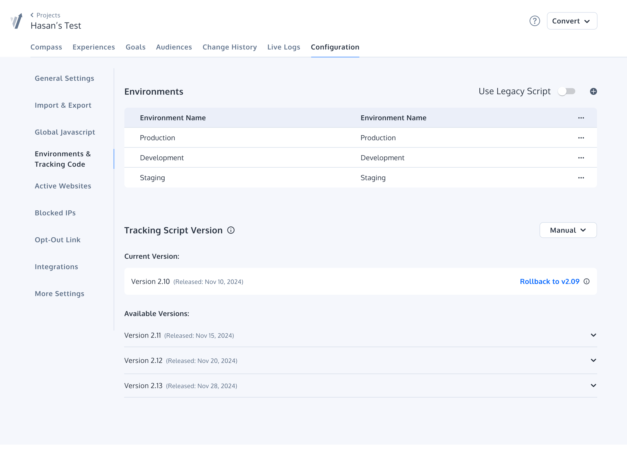 Tracking Script Version Management
