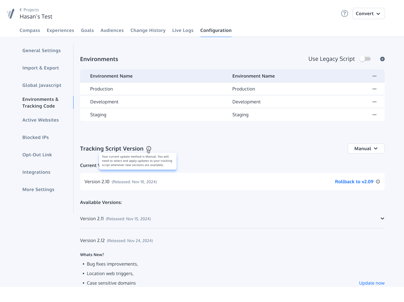 Tracking Script Version Management