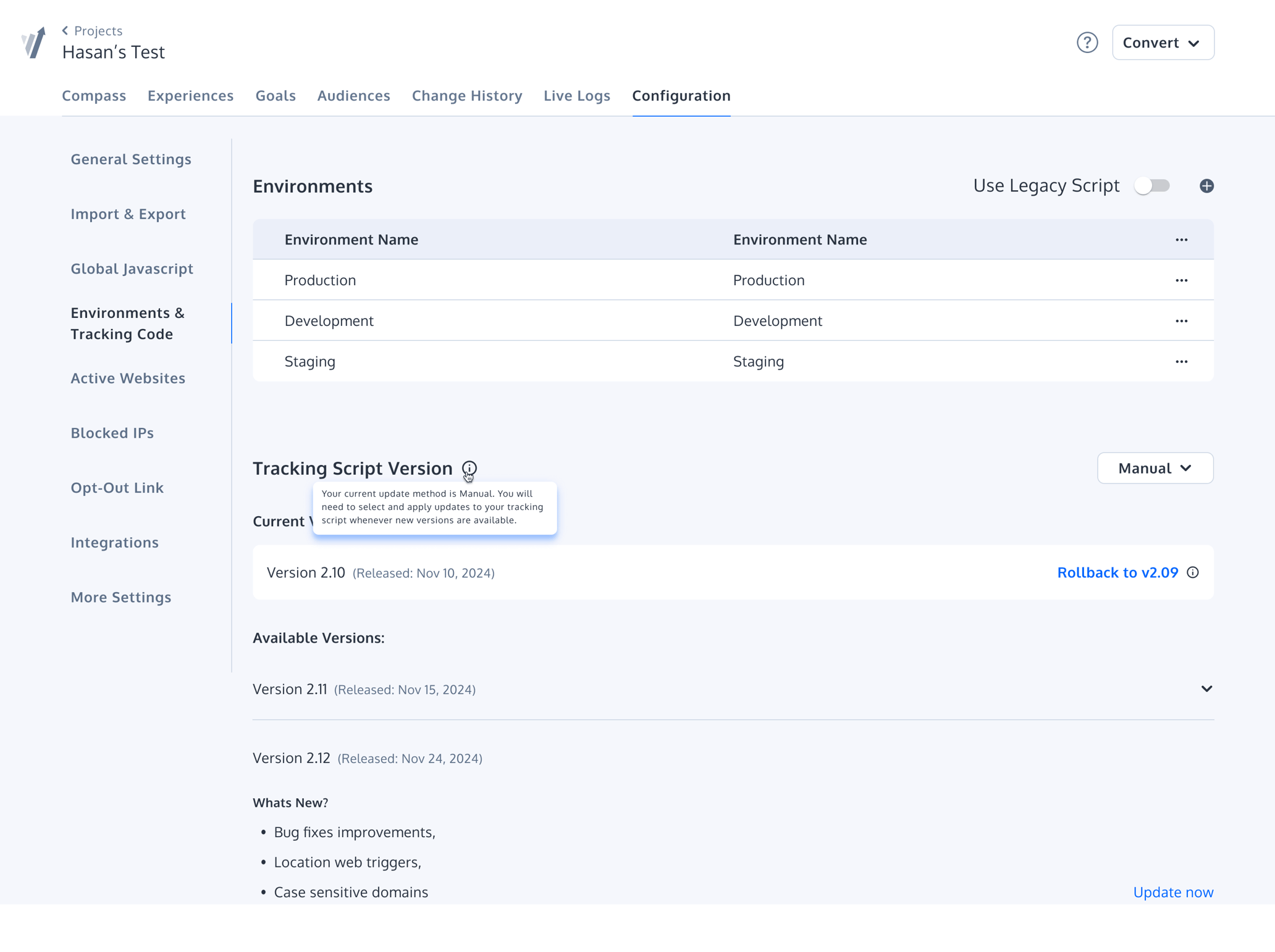 Tracking Script Version Management