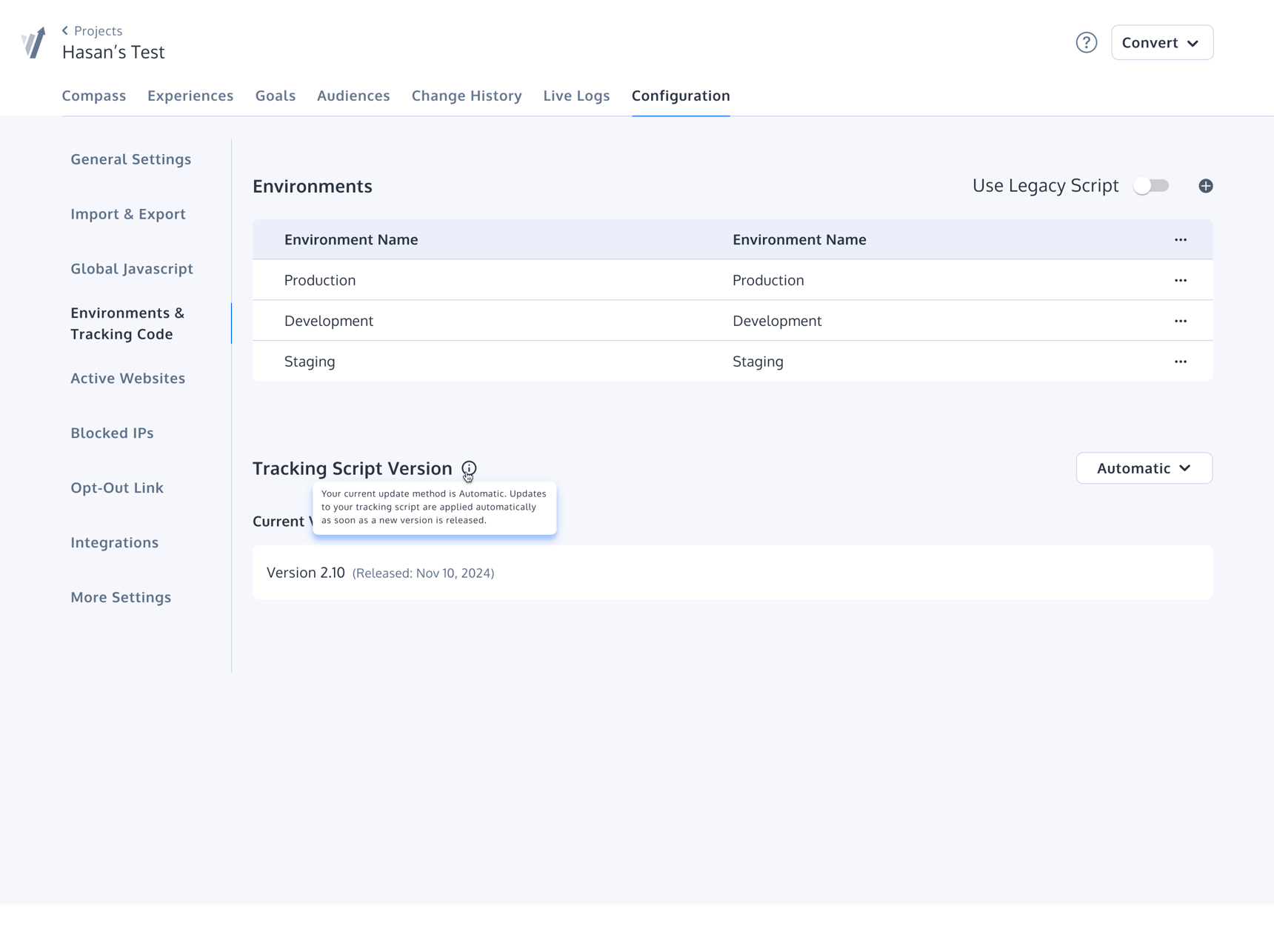 Tracking Script Version Management