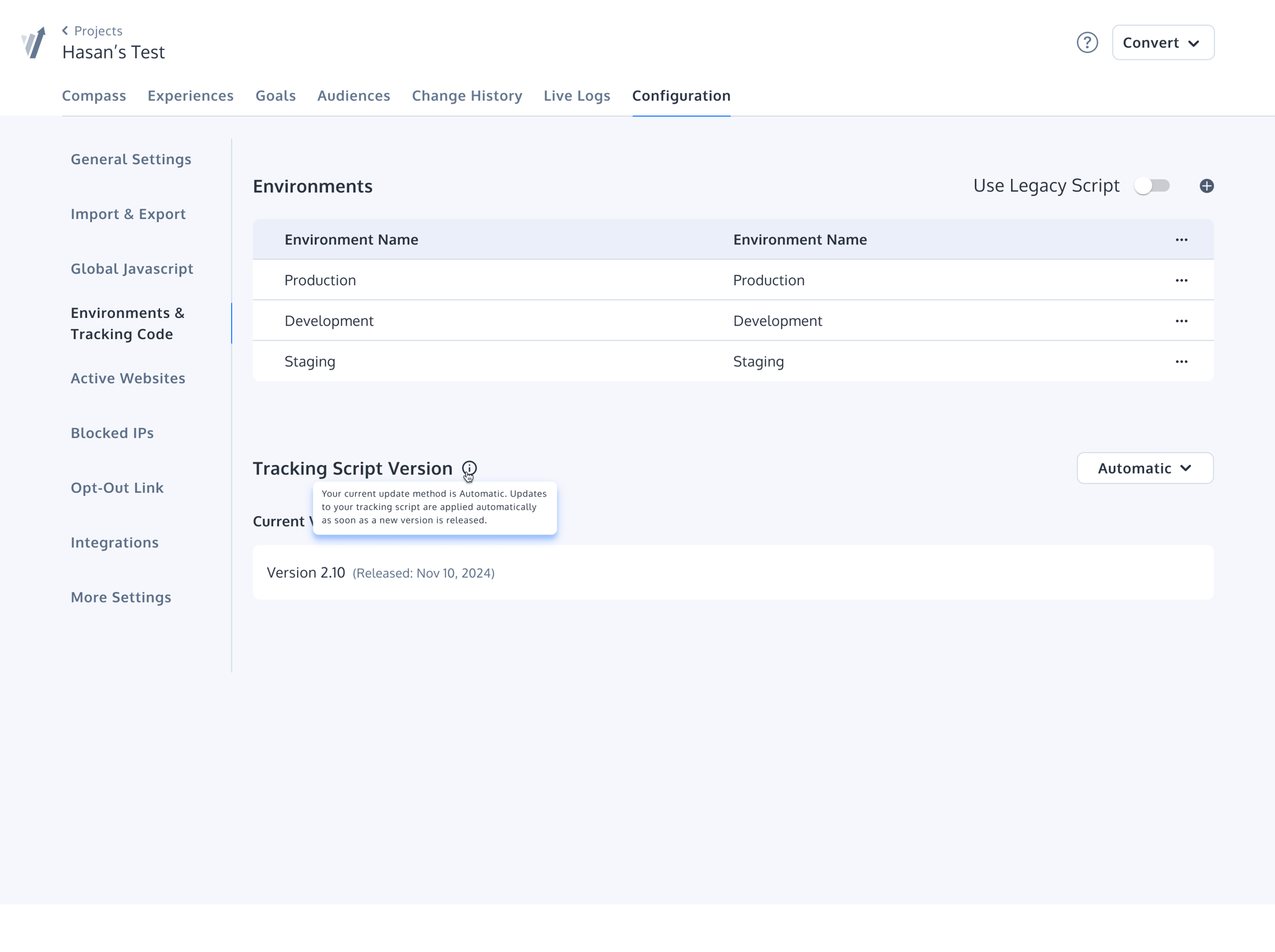 Tracking Script Version Management