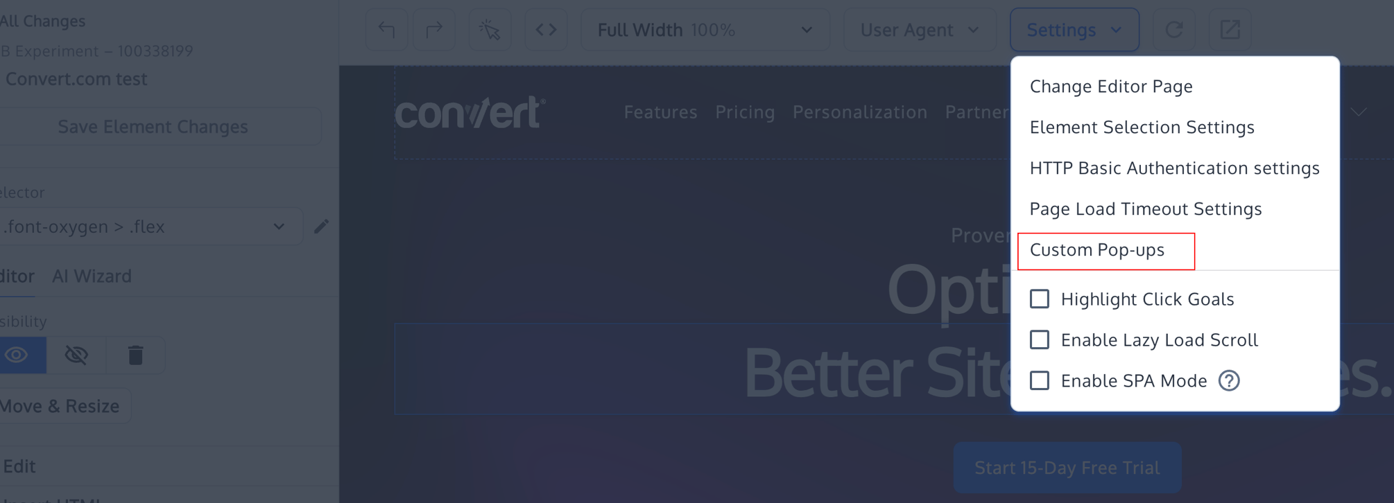 Custom Pop-ups in the Visual Editor