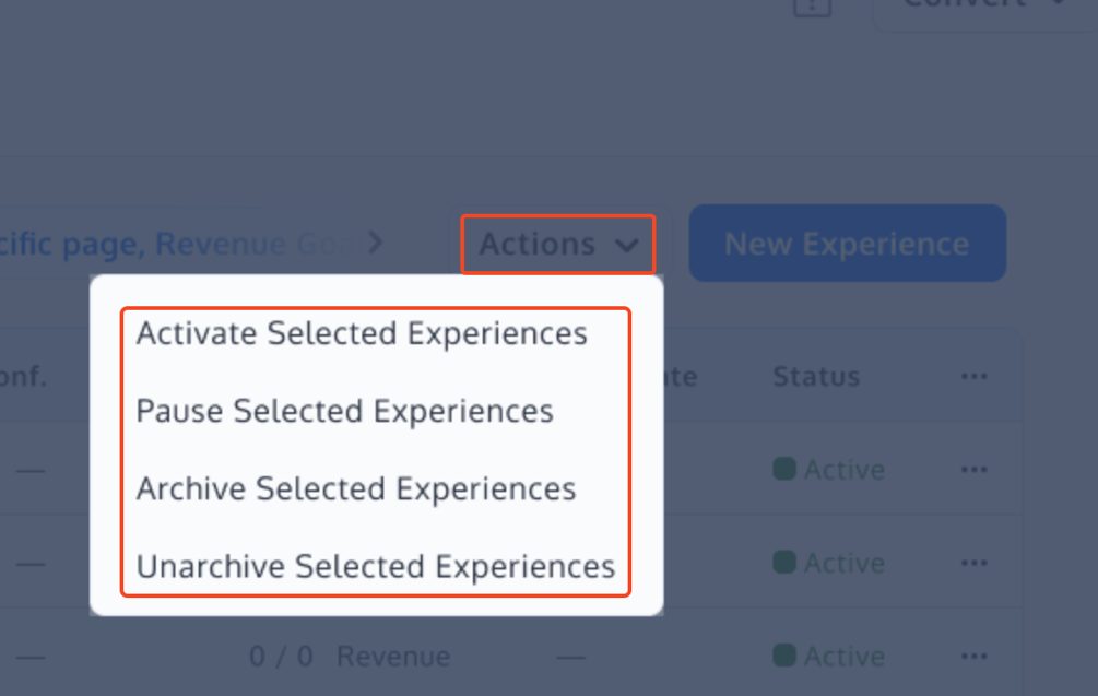Bulk Actions on Experiences