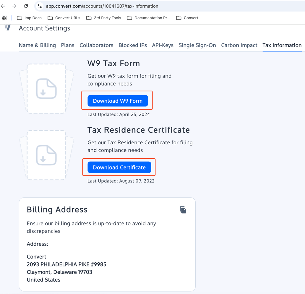 W9 Tax information for Convert
