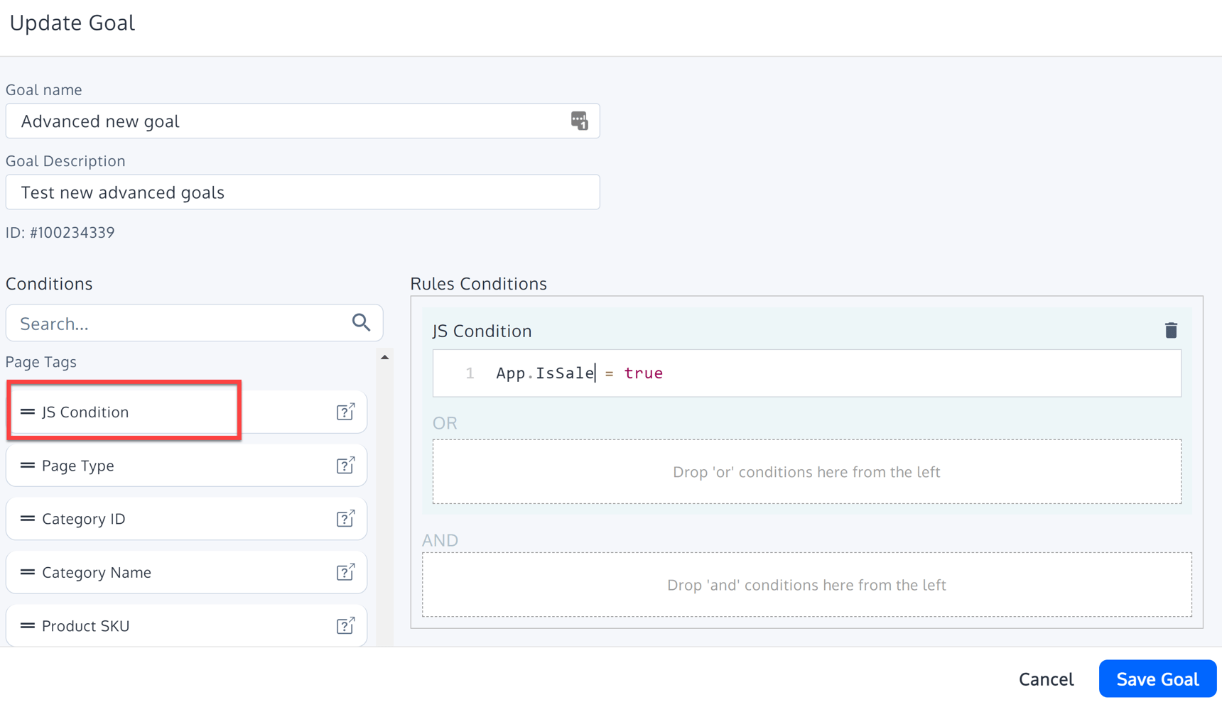 Targeting Experiments and Firing Goals Based on a JavaScript Condition