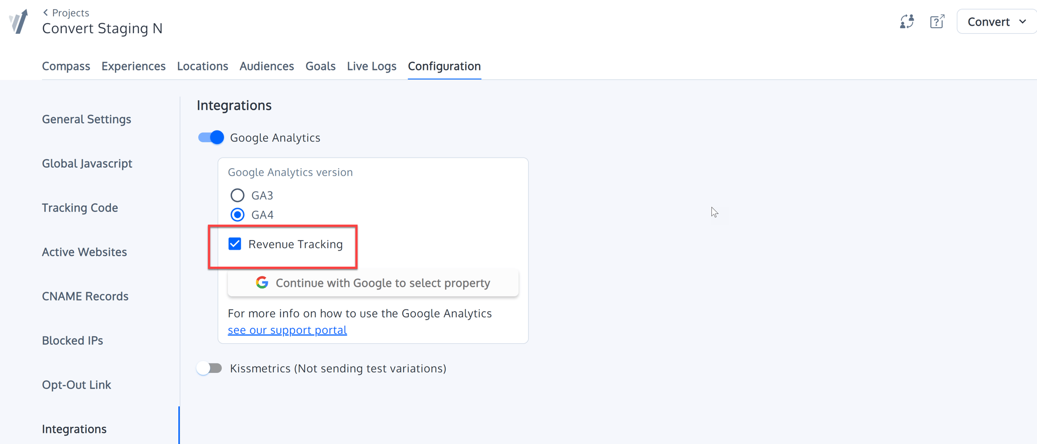Integrate Convert Experiences with Google Analytics 4