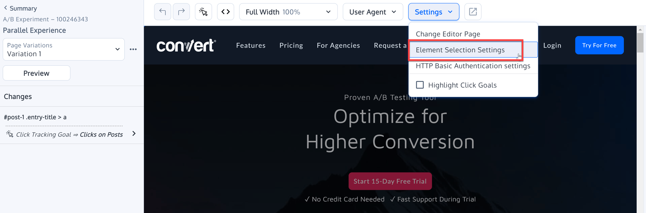 The Visual Editor in Convert Experiences