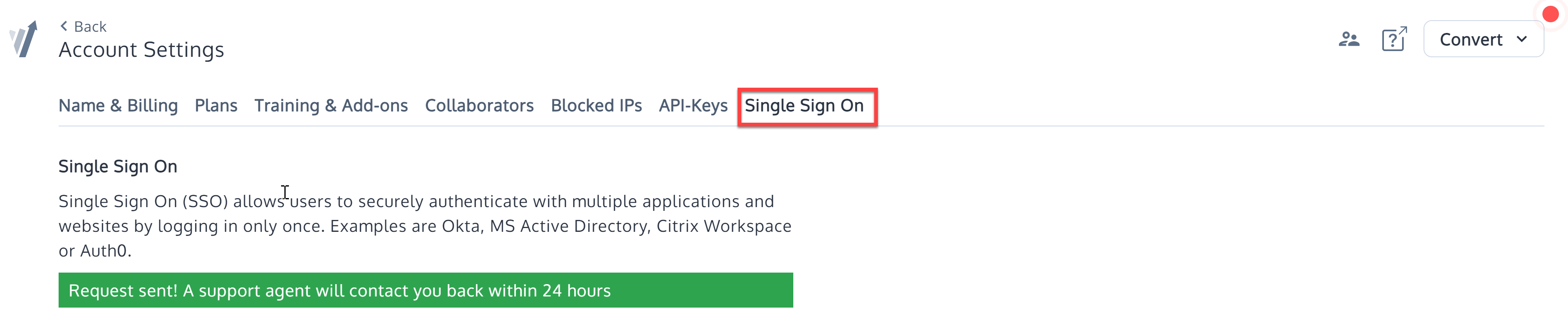 How to enable SSO Login feature for my Convert account?