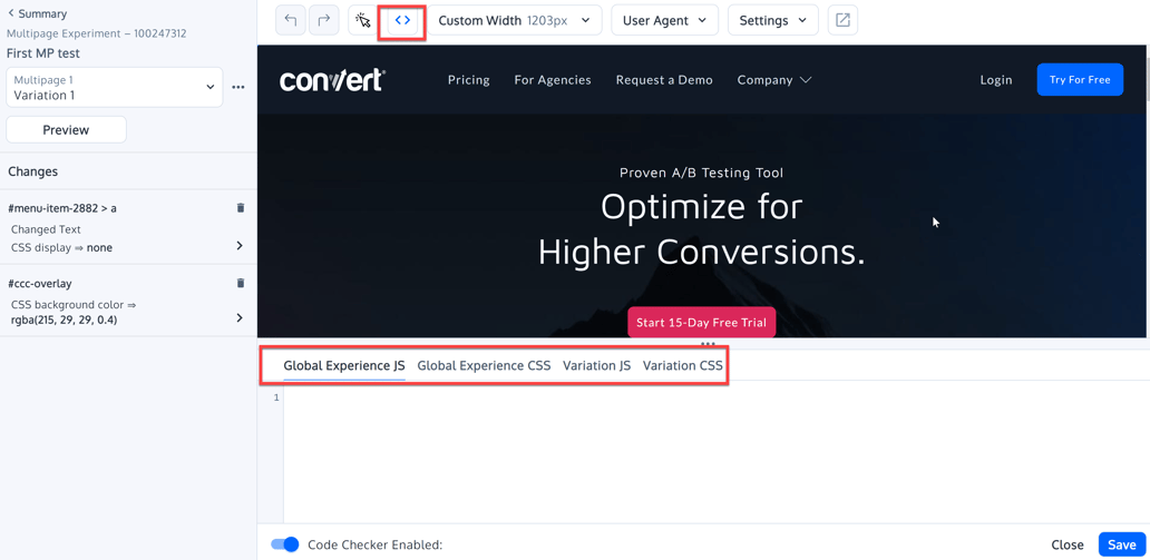 The Visual Editor in Convert Experiences