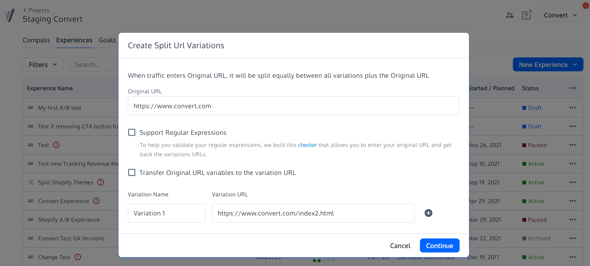 Set Up Your First Split URL Experiment